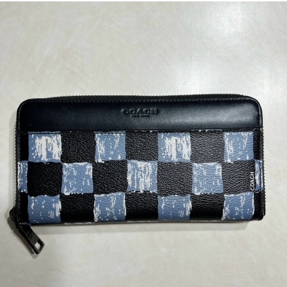 Coach | Bags | Coach Black And Blue Checkered Zip Wallet | Poshmark